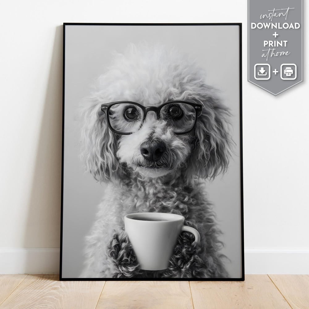 Kna Prints - 1 Pc Poster Funny Poodle Coffee Wall Art Black And White ...