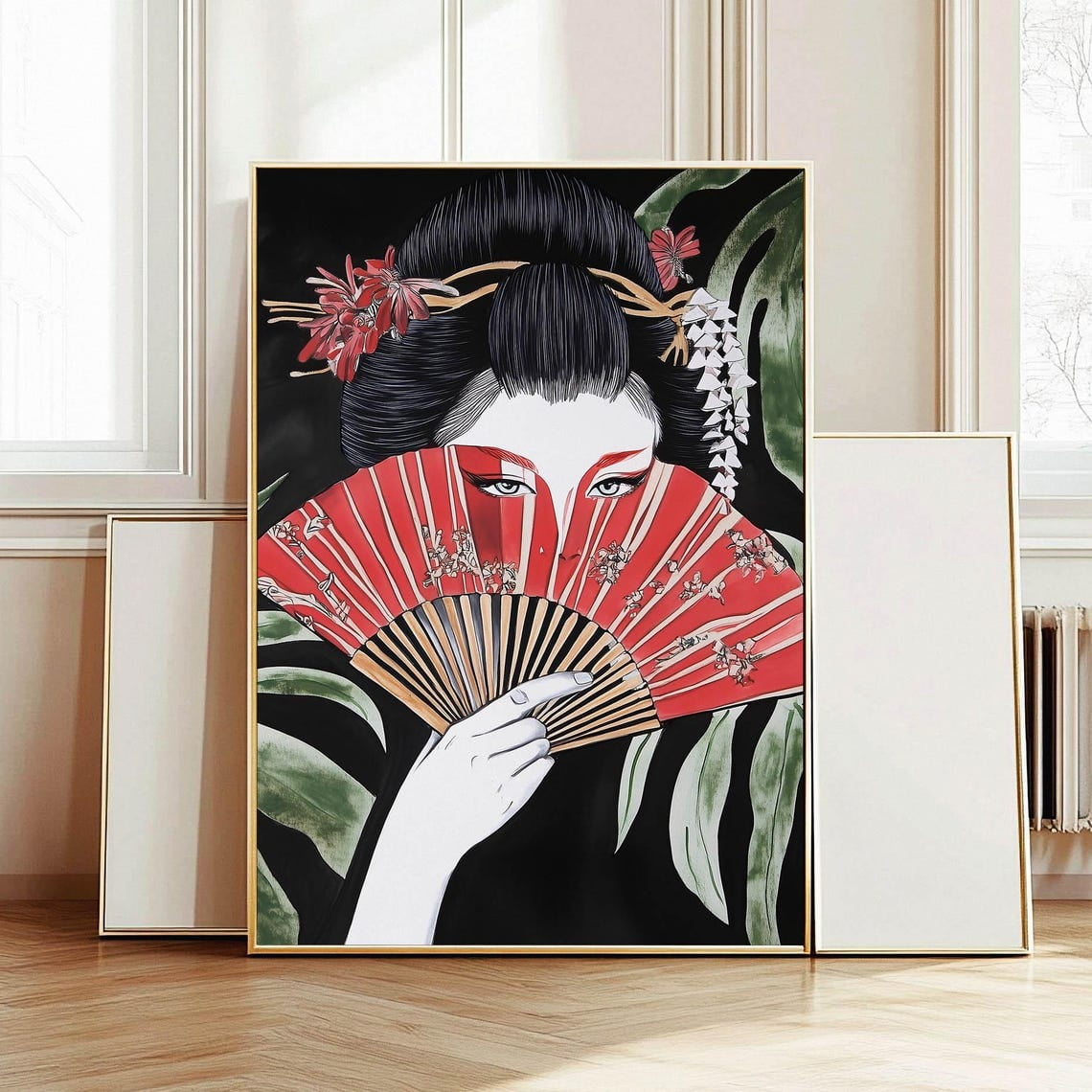 Kna Prints - 1 Pc Poster Geisha Eye , Red Fan Wall Art, Japanese Style ...