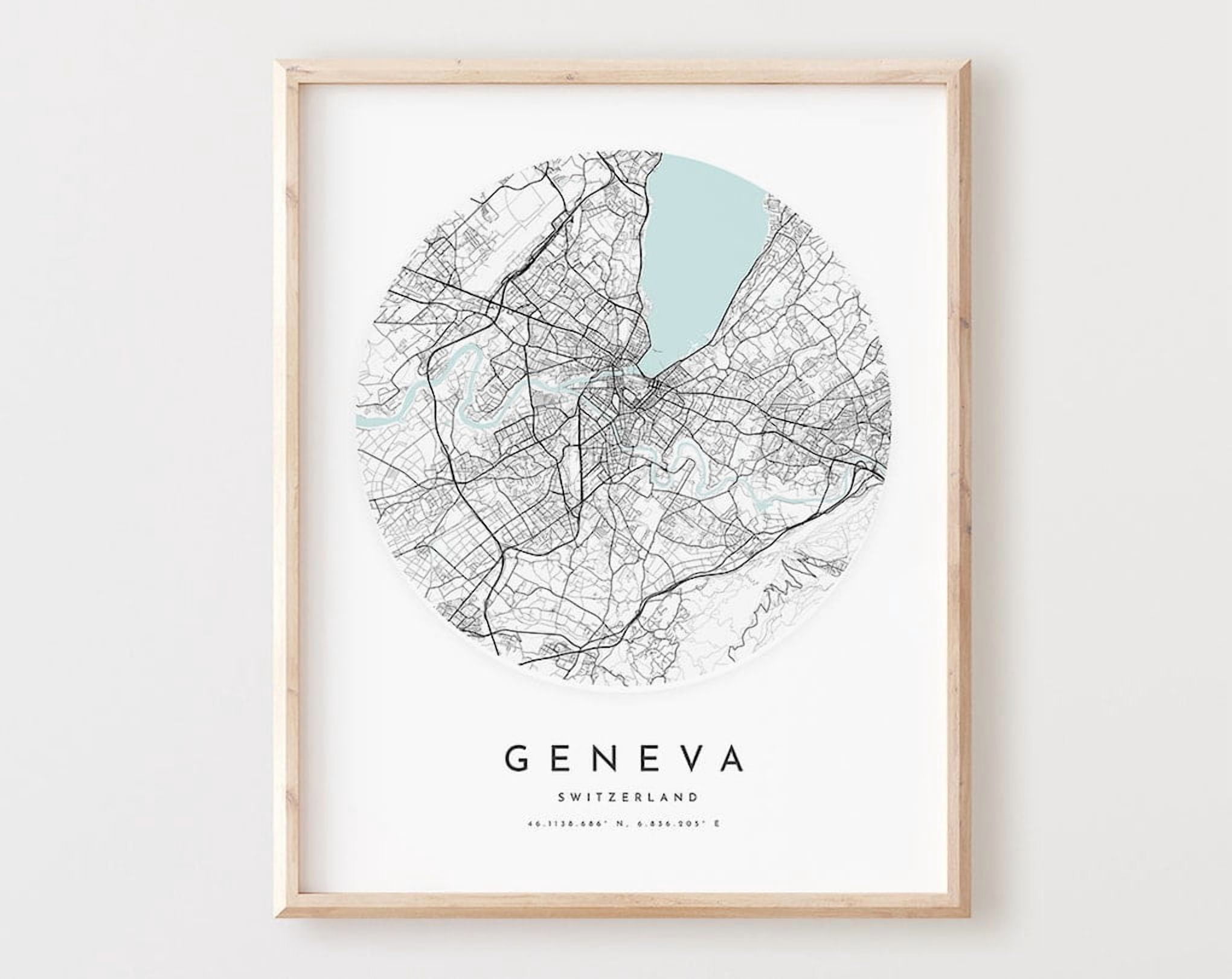 Kna Prints - 1 Pc Poster Geneva Map Print, Geneva Map City Wall Art ...
