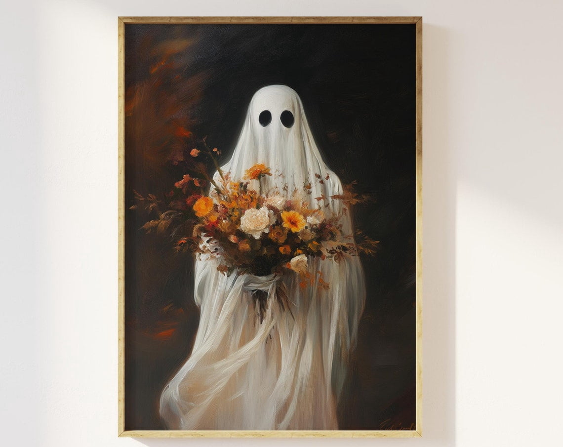 Kna Prints - 1 Pc Poster Ghost Holding Autumnal Bouquet Of Flowers Art ...