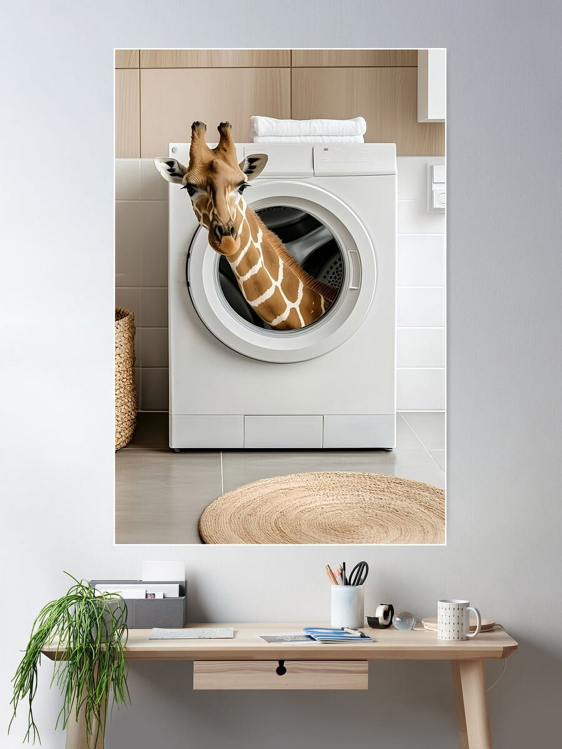 Kna Prints - 1 Pc Poster Giraffe In A Washing Machine, Fny Bathroom Art, UNFRAMED-16x24 ...