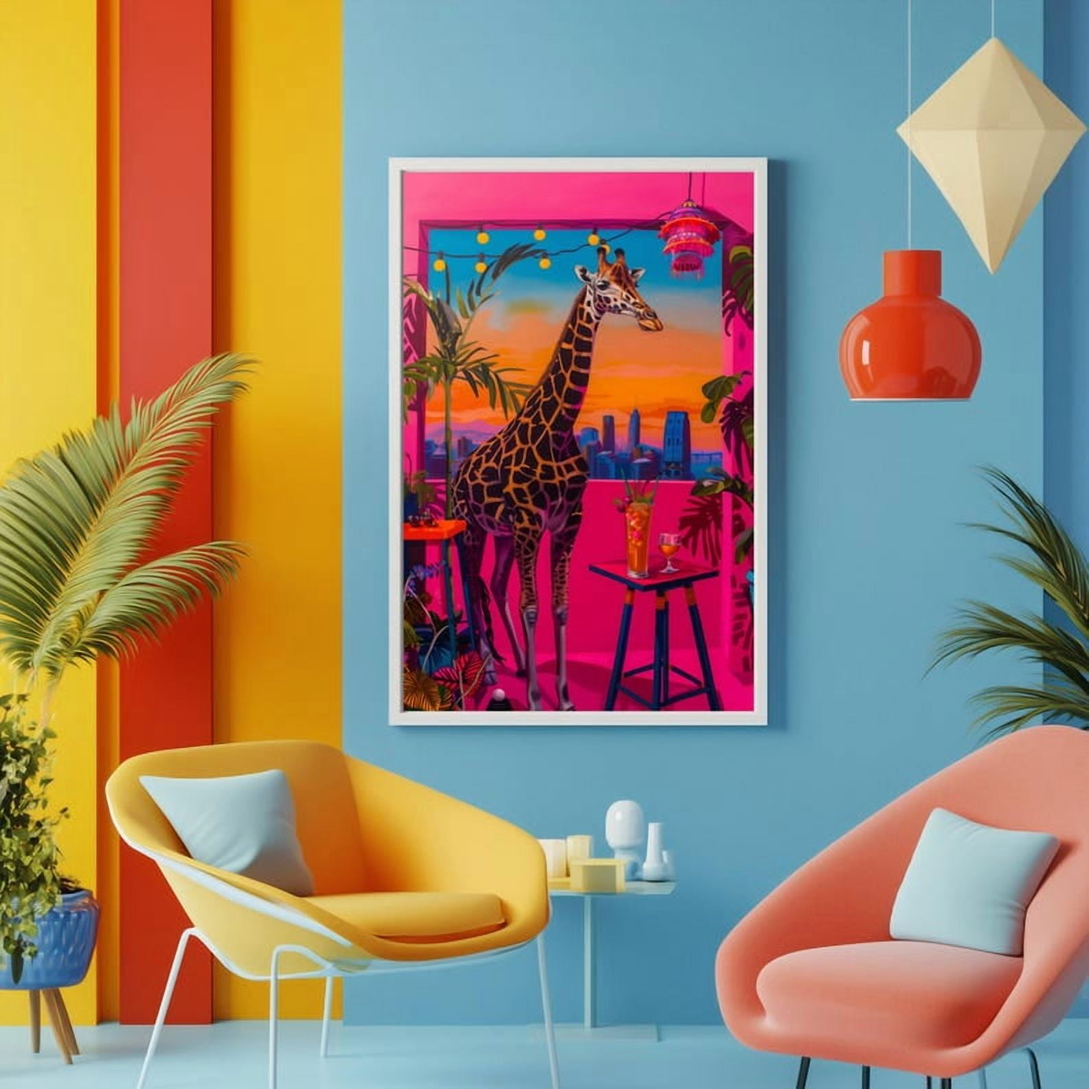 Kna Prints - 1 Pc Poster Giraffe Print, Bold Jgle Wall Art, Maximalist ...