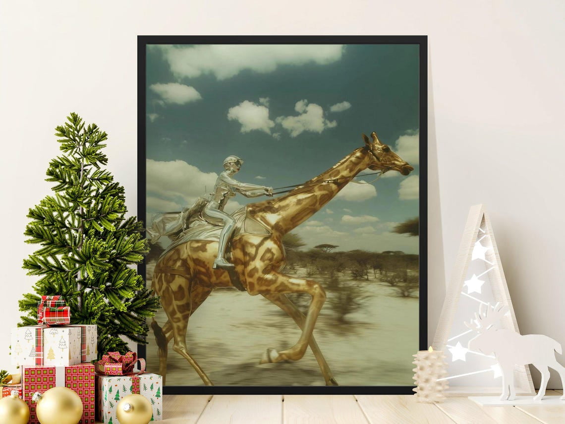 Kna Prints - 1 Pc Poster Giraffe Rider , Surreal Art Print, Futuristic ...
