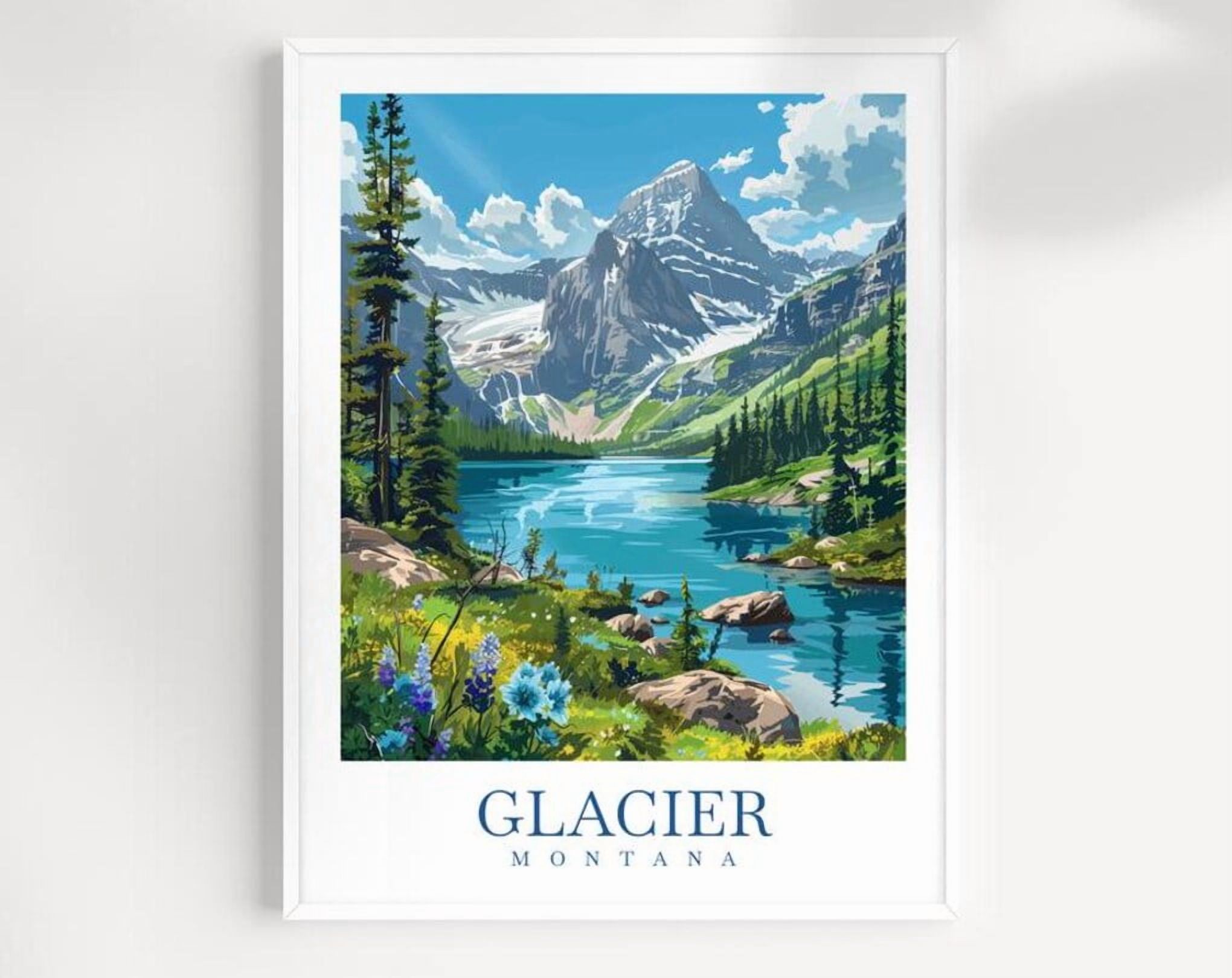 Kna Prints - 1 Pc Poster Glacier Montana Illustrated Travel Art Print ...