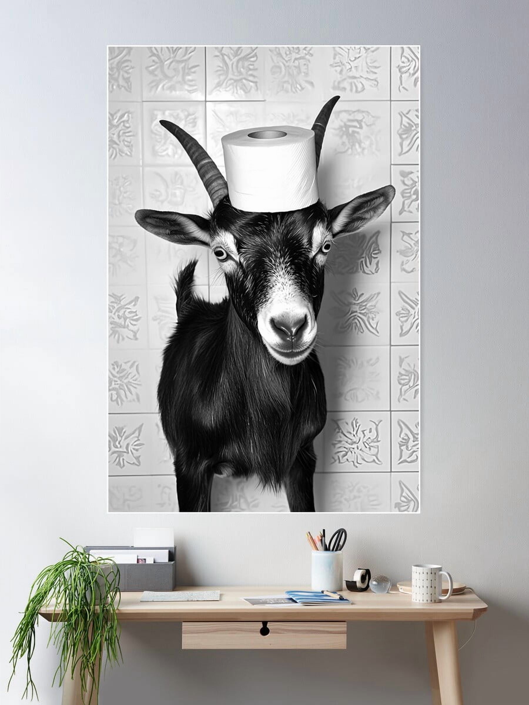 Kna Prints - 1 Pc Poster Goat In Bathroom With Toilet Paper On Head ...