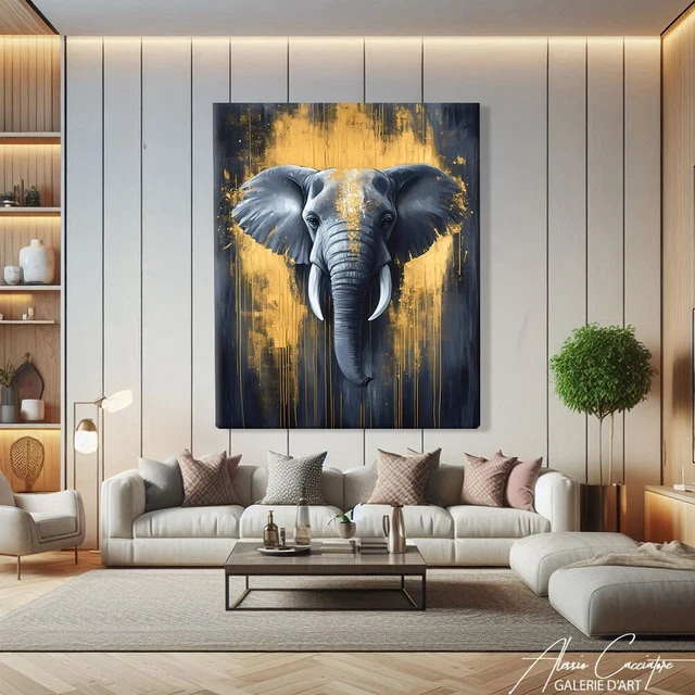 Kna Prints - 1 Pc Poster Gold And Gray Wall Art Elephant Luxury Art ...