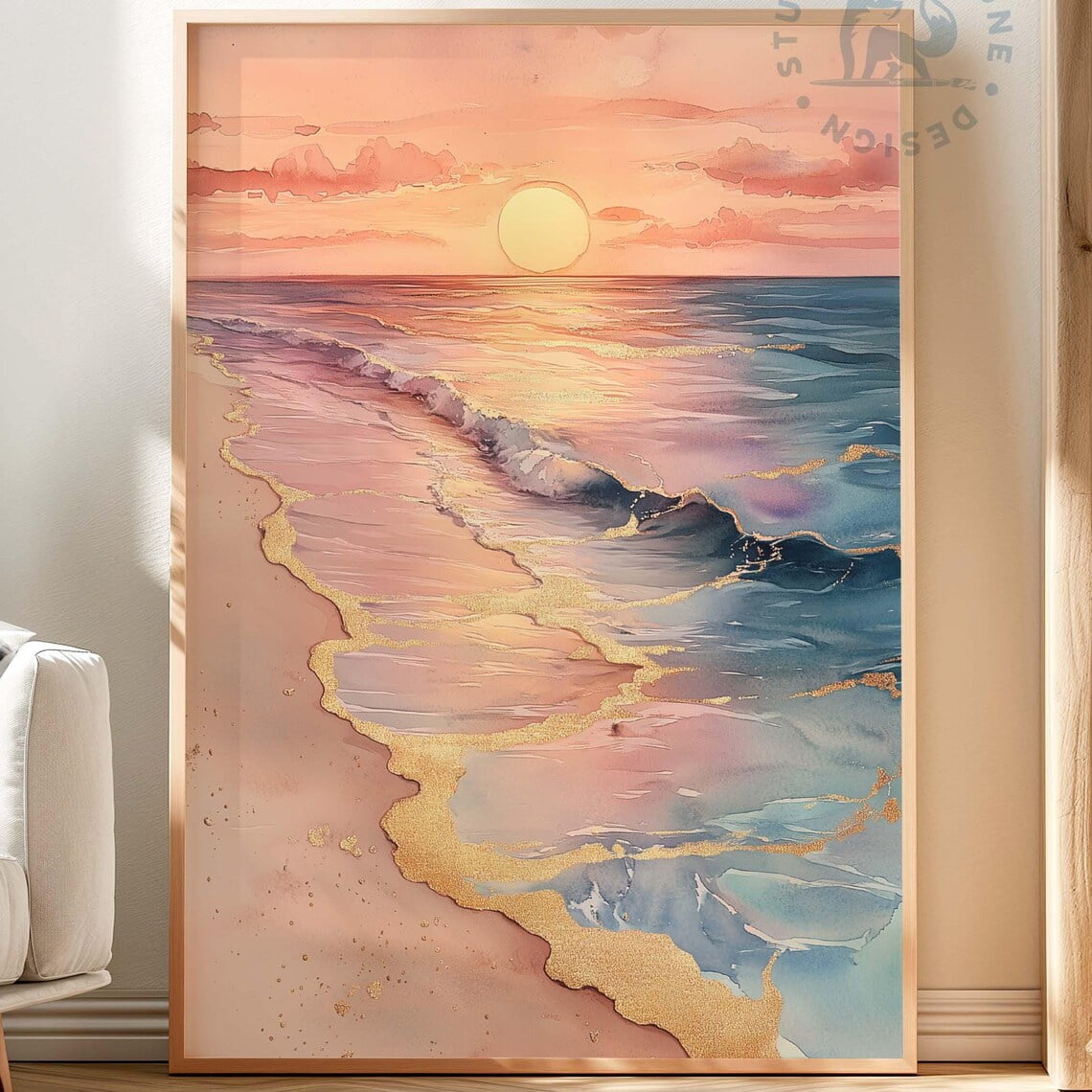 Kna Prints - 1 Pc Poster Golden Coastal Sset Beach, Gold Glitter, Ocean ...