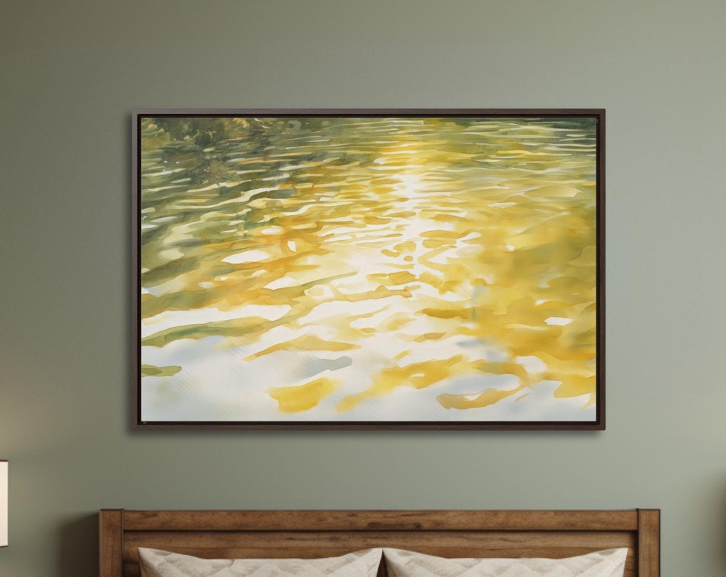 Kna Prints - 1 Pc Poster Golden Ripples Abstract Lake Painting Slit ...