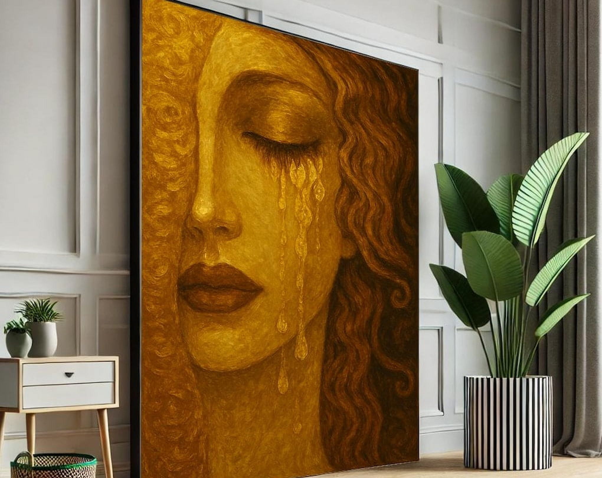 Kna Prints - 1 Pc Poster Golden Tears Woman , Emotional Female Portrait ...