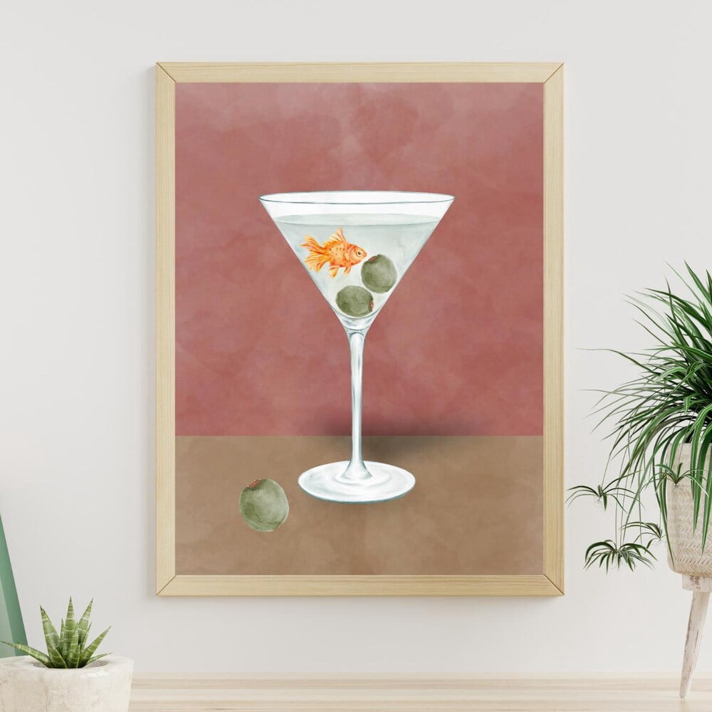 Kna Prints - 1 Pc Poster Goldfish Martini Art Print | Quirky Cocktail ...