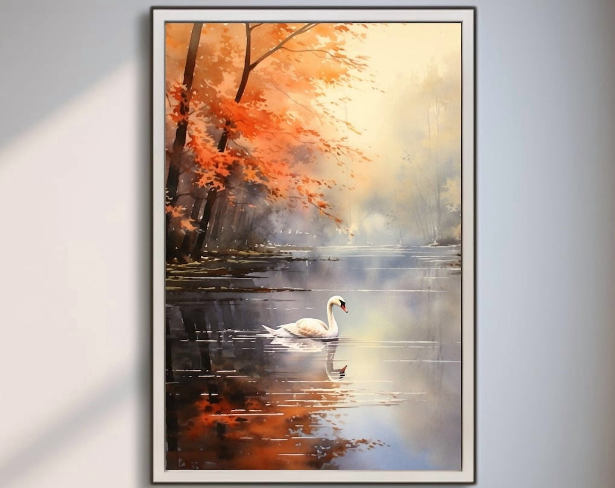 Kna Prints - 1 Pc Poster Graceful Swan Watercolor Art Print Tranquil ...