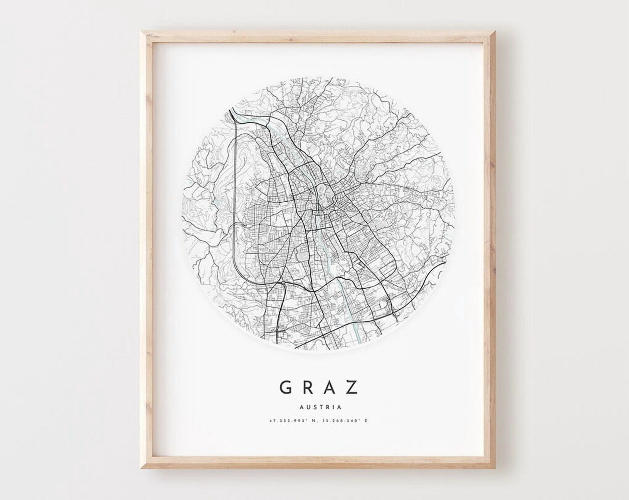 Kna Prints - 1 Pc Poster Graz Map Print, Graz Map City Wall Art, Graz ...