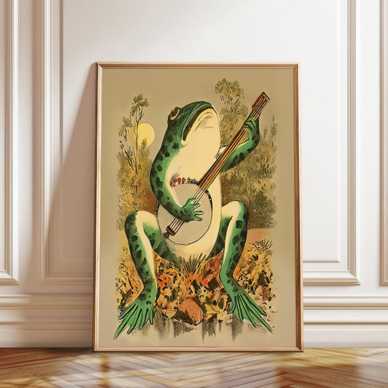 Kna Prints - 1 Pc Poster Green Frog Playing The Banjo Cute Bathroom ...