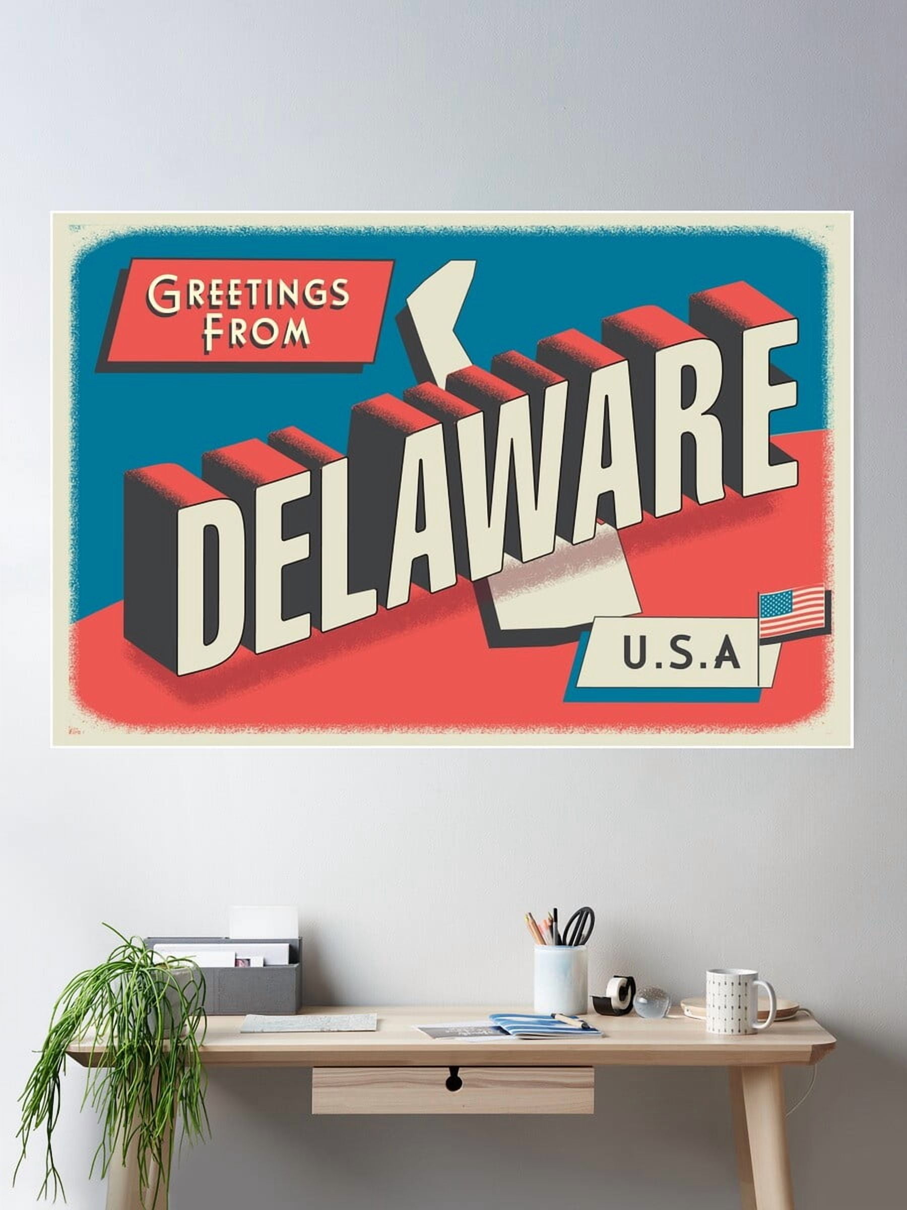 Kna Prints - 1 Pc Poster Greetings From Delaware Retro Travel Postcard ...