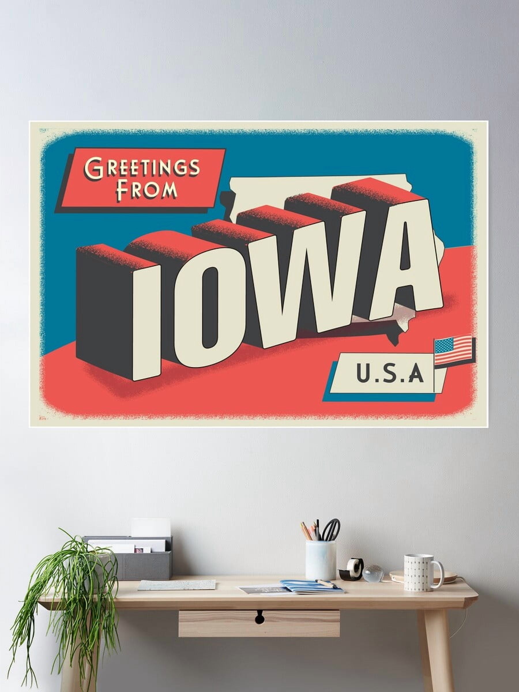 Kna Prints - 1 Pc Poster Greetings From Iowa Retro Travel Postcard ...