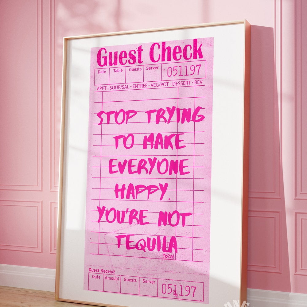 Kna Prints - 1 Pc Poster Guest Check Print, Pink Bar Cart Art Print, Trendy Wall Art, Funny ...