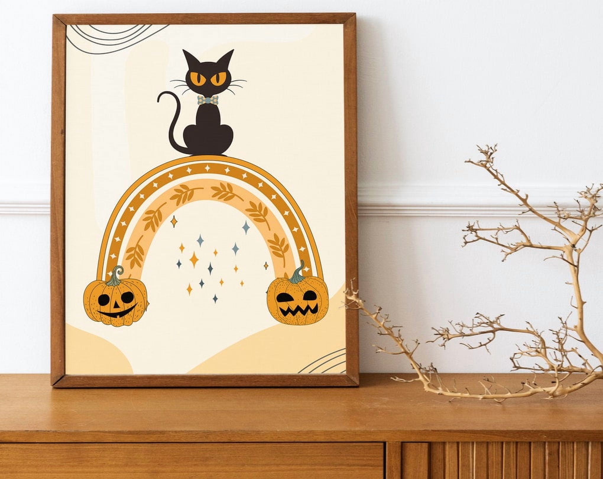 Kna Prints - 1 Pc Poster Halloween Cat With Pumpkins Rainbow, Halloween ...