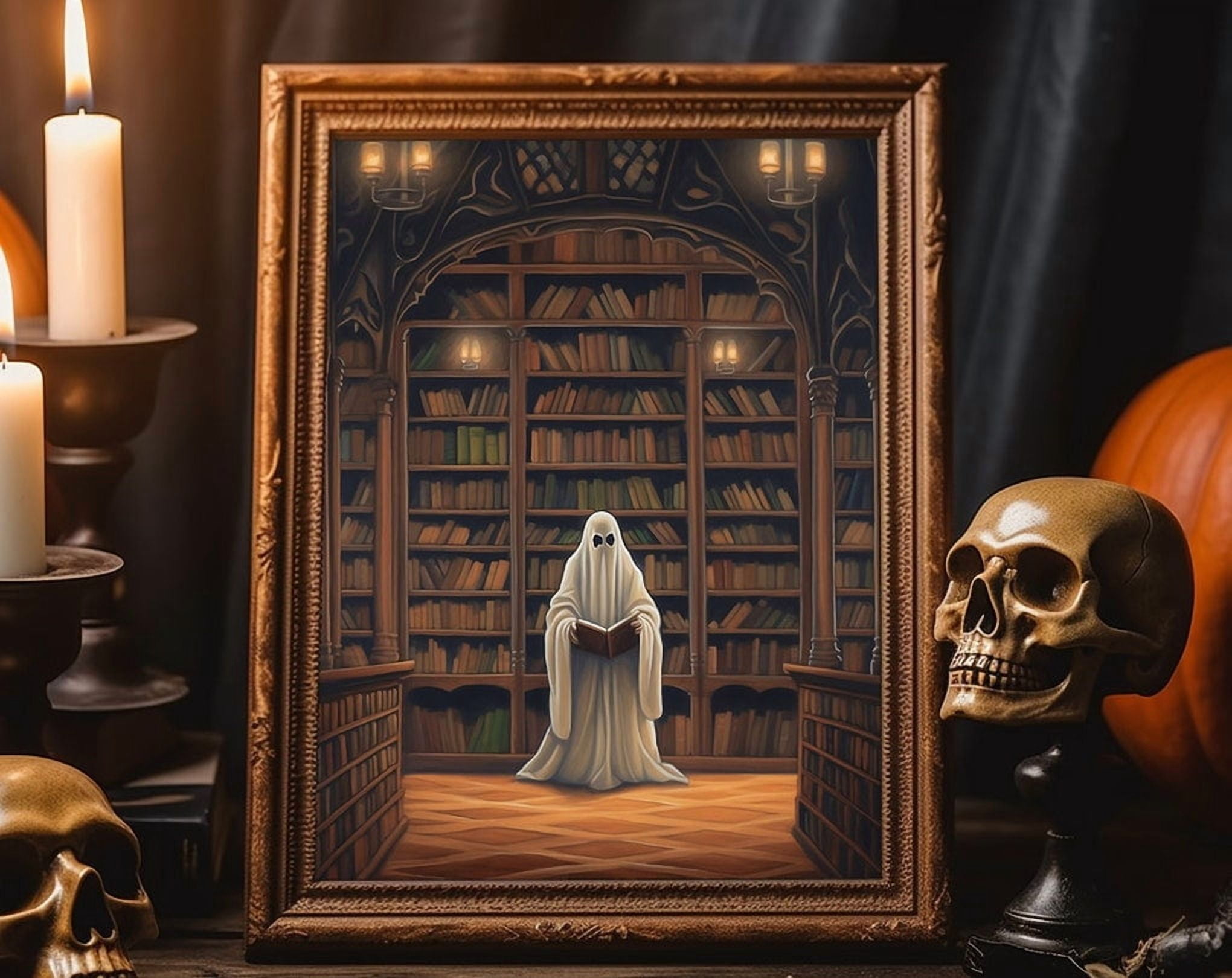 Kna Prints - 1 Pc Poster Halloween Vintage Ghost In Library Reading ...