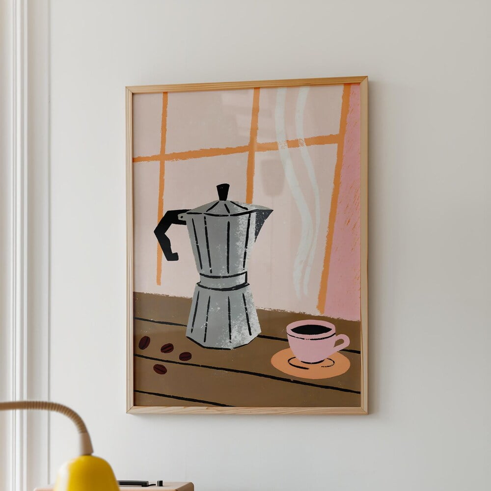 Kna Prints - 1 Pc Poster Hand Drawn Moka Pot , Danish Pastel Kitchen ...