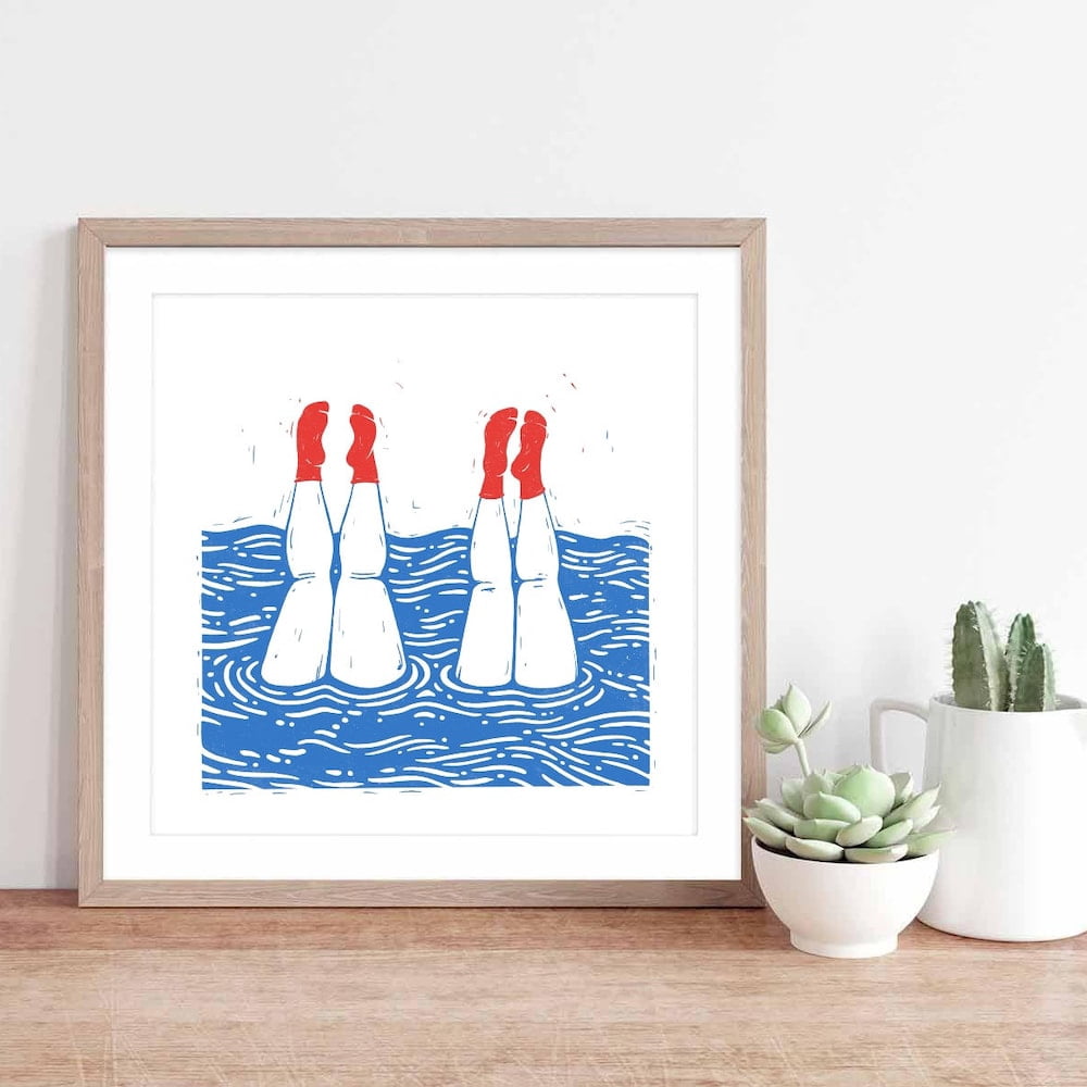 Kna Prints - 1 Pc Poster Handstand Wild Swimming Ladies Square Lino ...