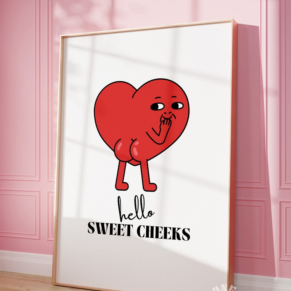 Kna Prints - 1 Pc Poster Hello Sweet Cheeks Funny Bathroom Print, Retro Bathroom Wall Art, Red ...