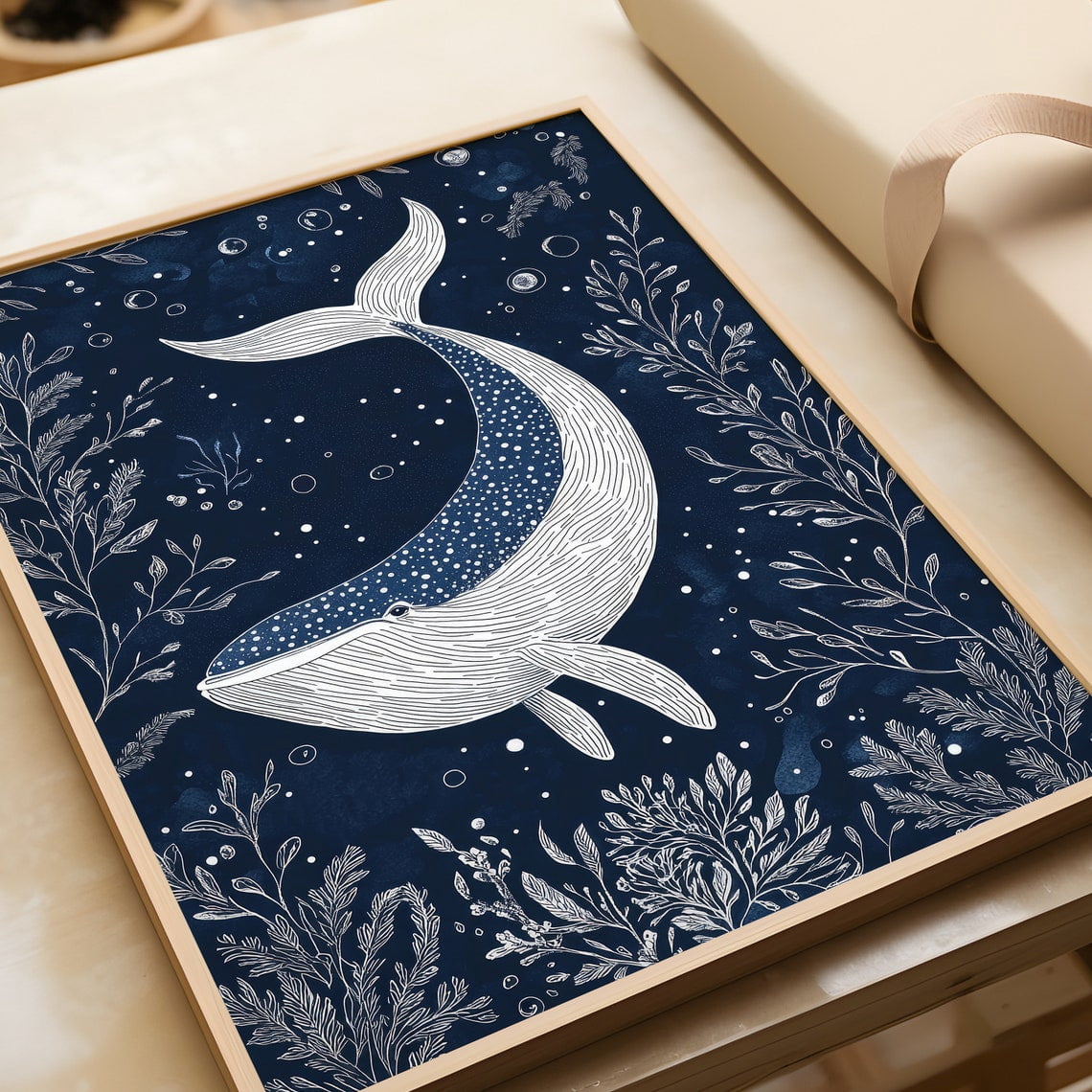 Kna Prints - 1 Pc Poster High-Contrast Wall Art With A White Whale Blue ...