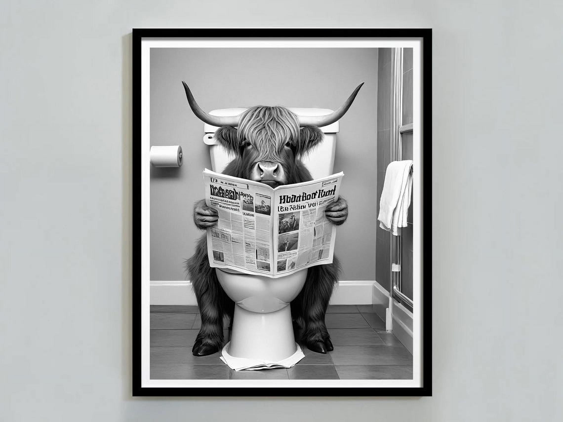 Kna Prints - 1 Pc Poster Highland Cow Reading Newspaper On Toilet Print ...