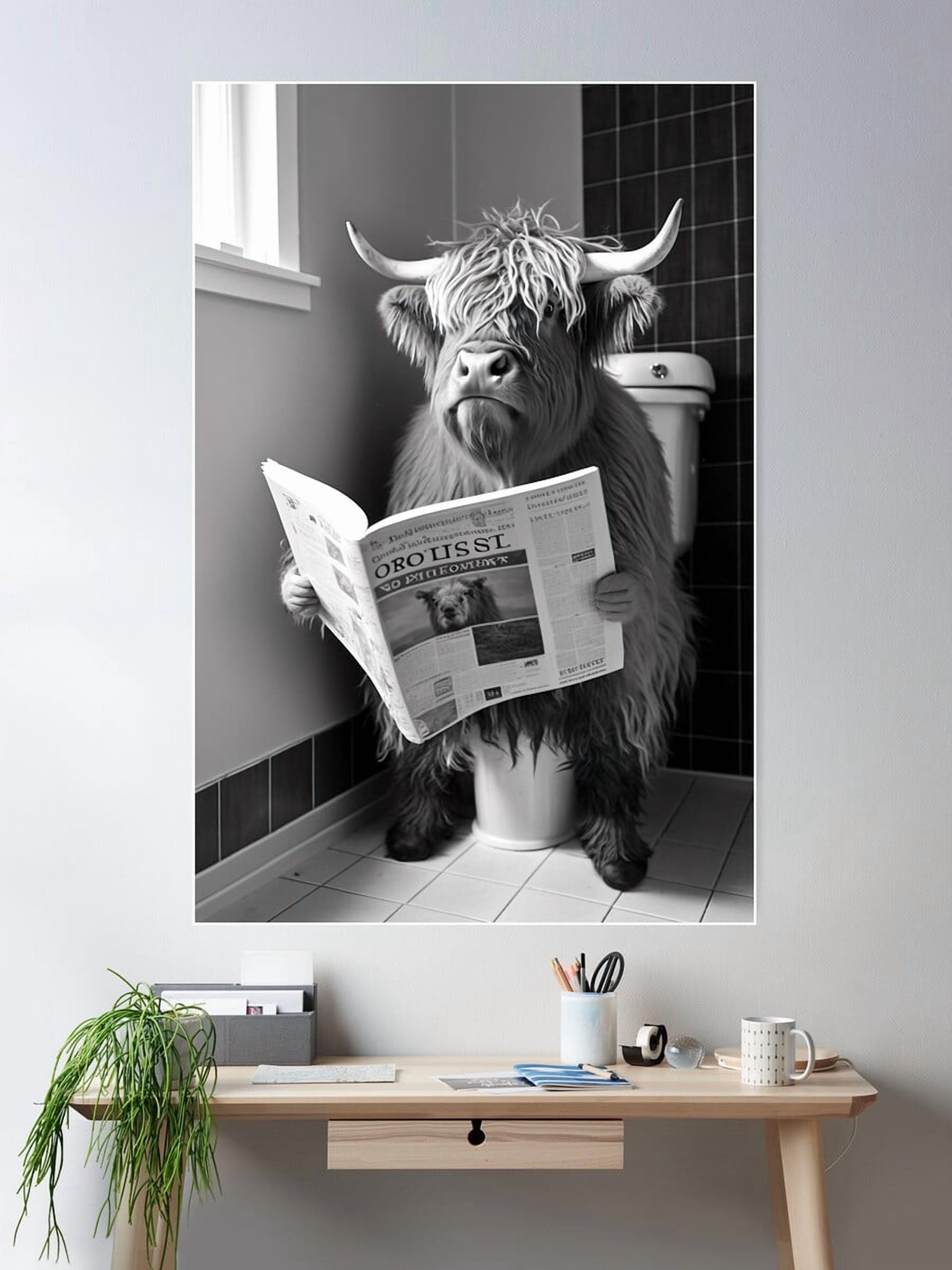 Kna Prints - 1 Pc Poster Highland Cow Sitting On The Toilet Reading A ...