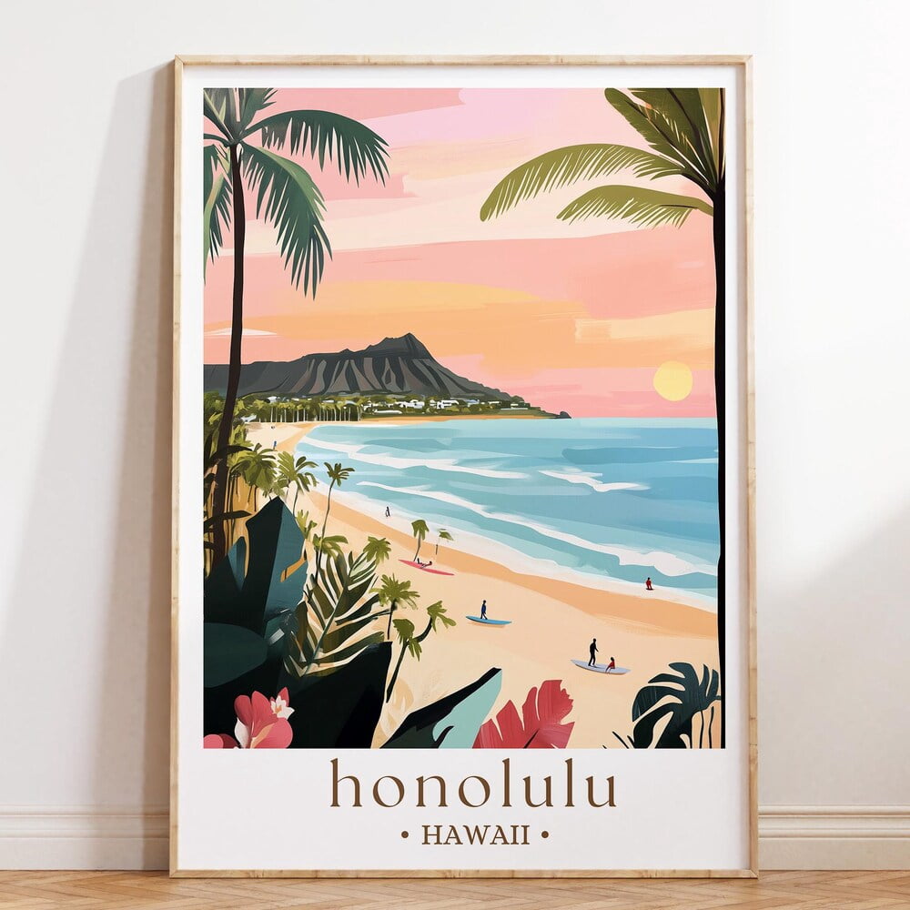 Kna Prints - 1 Pc Poster Honolulu Hawaii Sunset Travel Print, Waikiki ...
