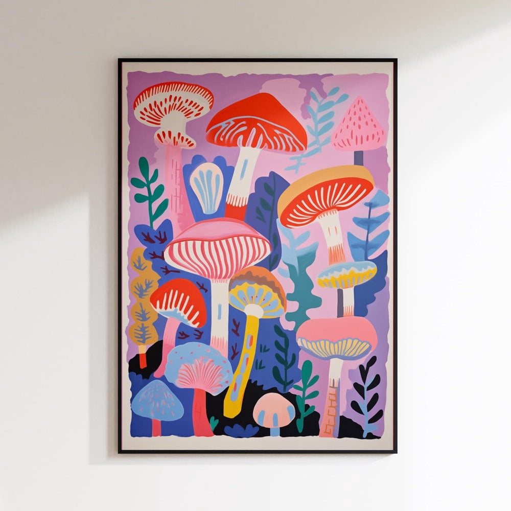 Kna Prints - 1 Pc Poster Illustrated Pink Mushroom Poster, Cute ...