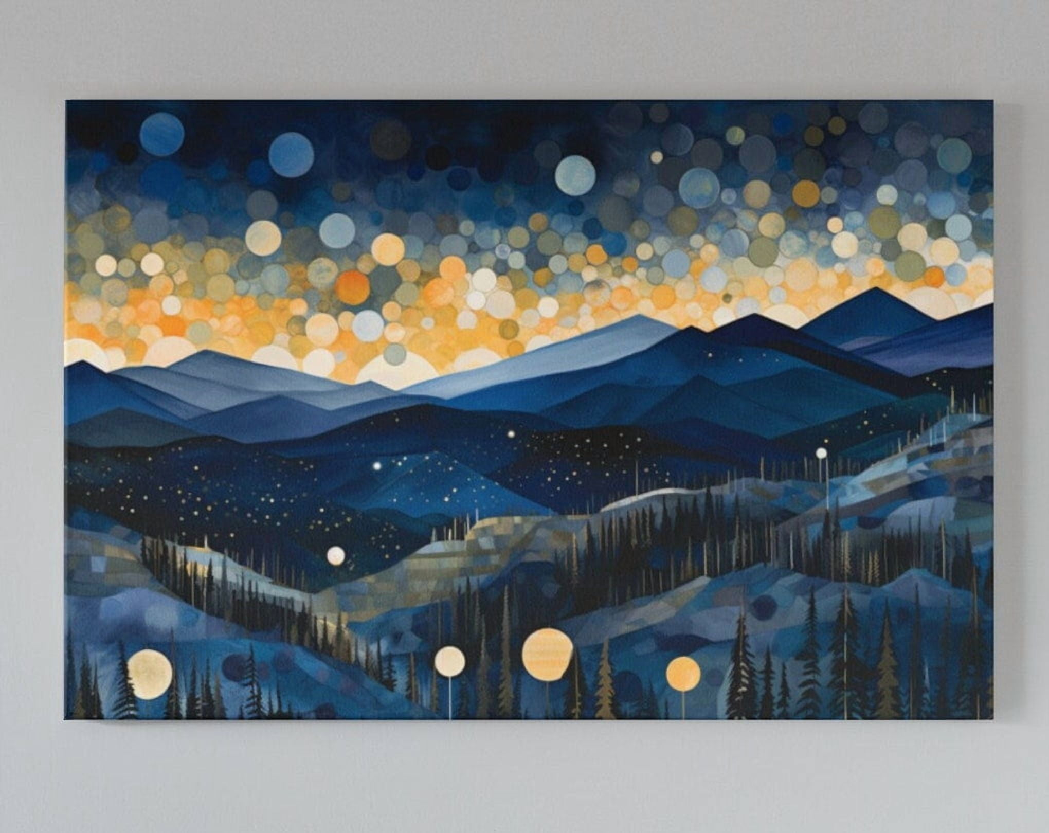 Kna Prints - 1 Pc Poster Indigo Landscape Art Printable Abstract Wall Art Soft Honeycomb & Earth ...