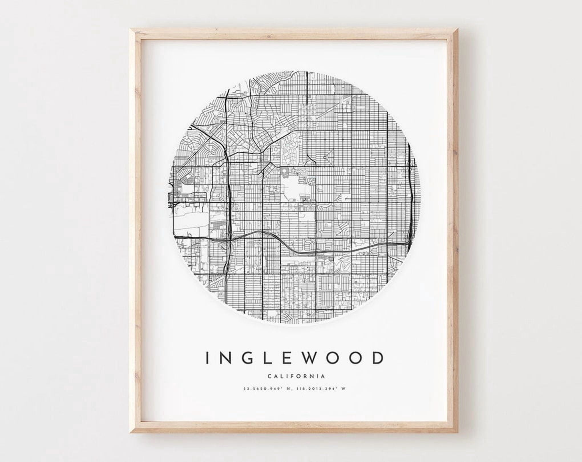 Kna Prints - 1 Pc Poster Inglewood Map Print, Inglewood Map City Wall ...