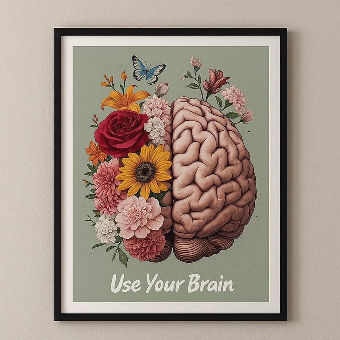 Kna Prints - 1 Pc Poster Ique Brain And Floral Illustration ...