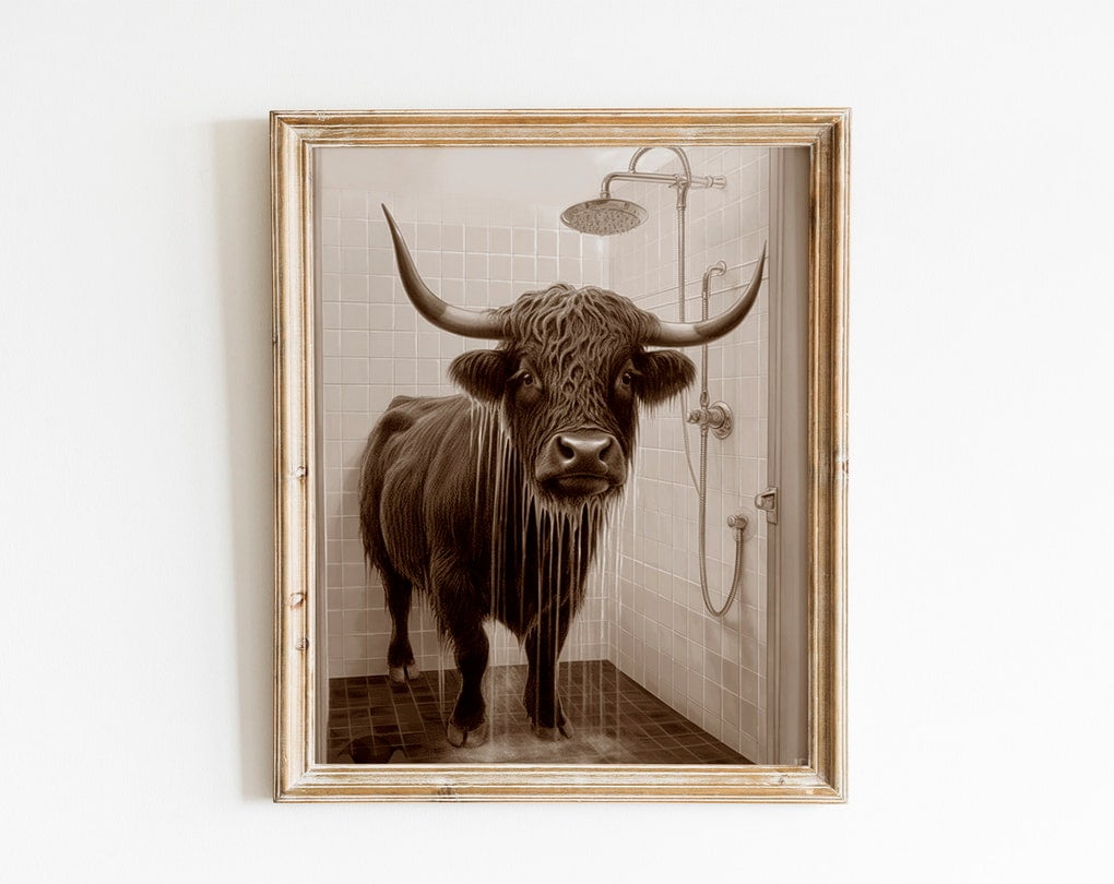 Kna Prints - 1 Pc Poster Ique Cattle In Shower Wall Decor Art, UNFRAMED ...