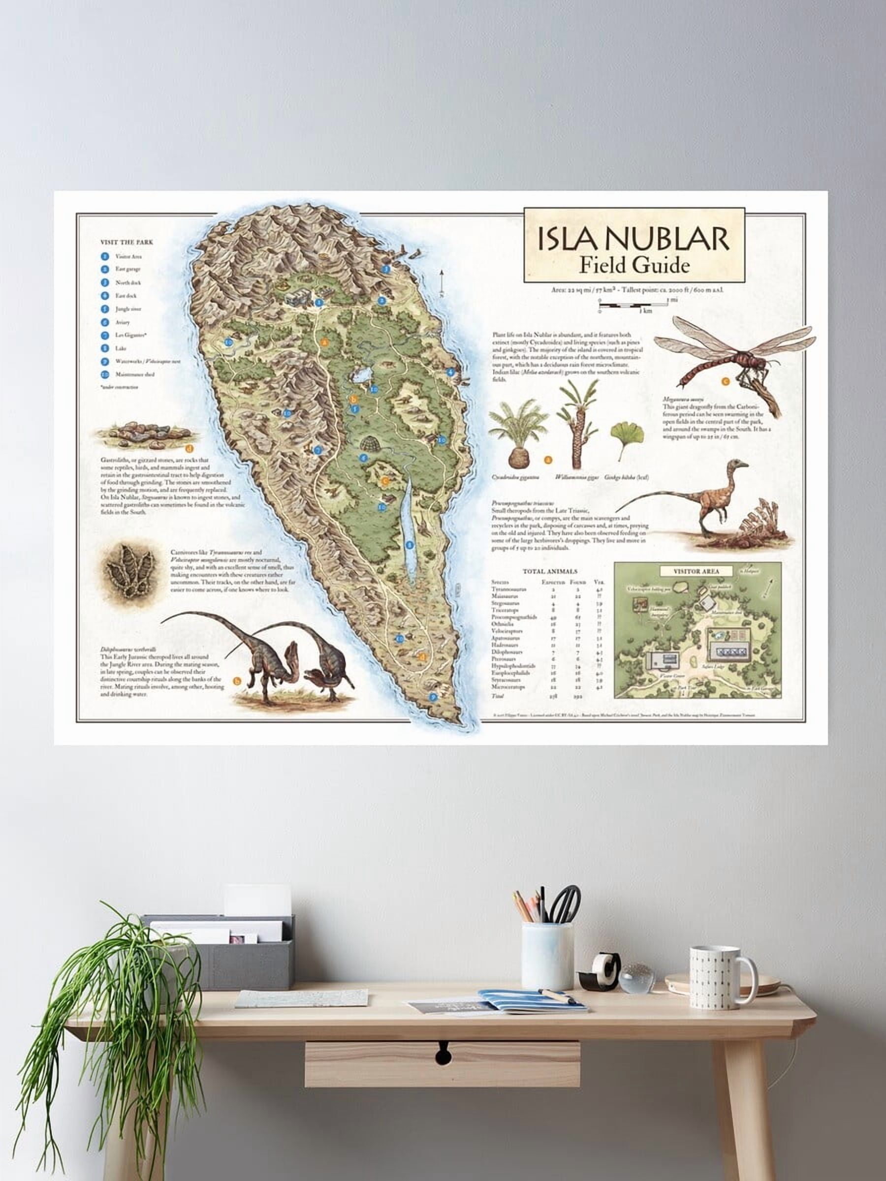 Kna Prints - 1 Pc Poster Isla Nublar Field Guide Jurassic Park Map ...