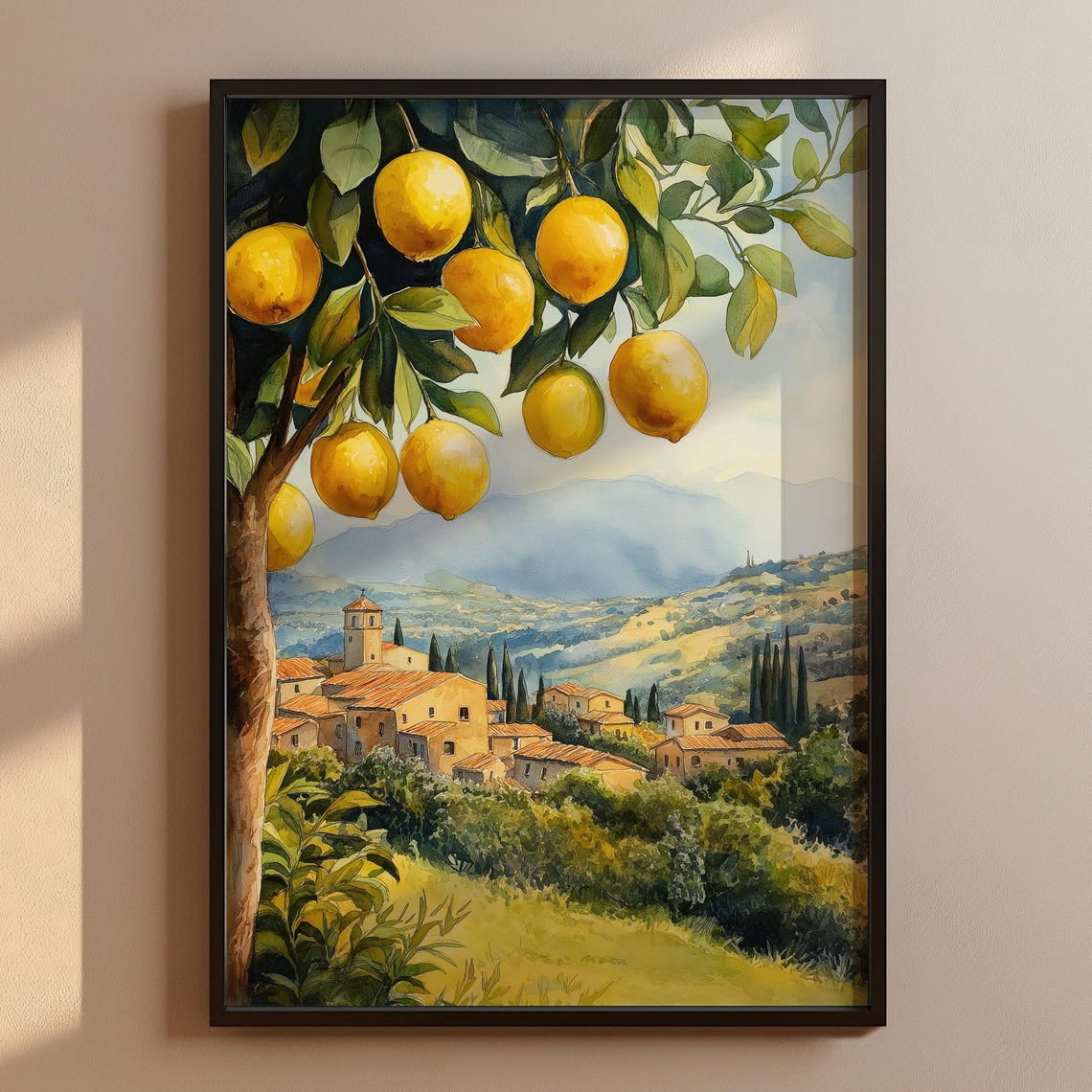 Kna Prints - 1 Pc Poster Italian Landscape With Lemon Tree Watercolor ...