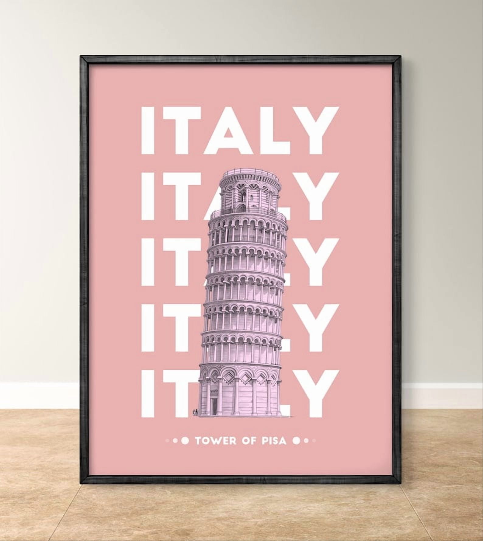 Kna Prints - 1 Pc Poster Italy Pink , Pisa Tower Print, Leaning Tower ...