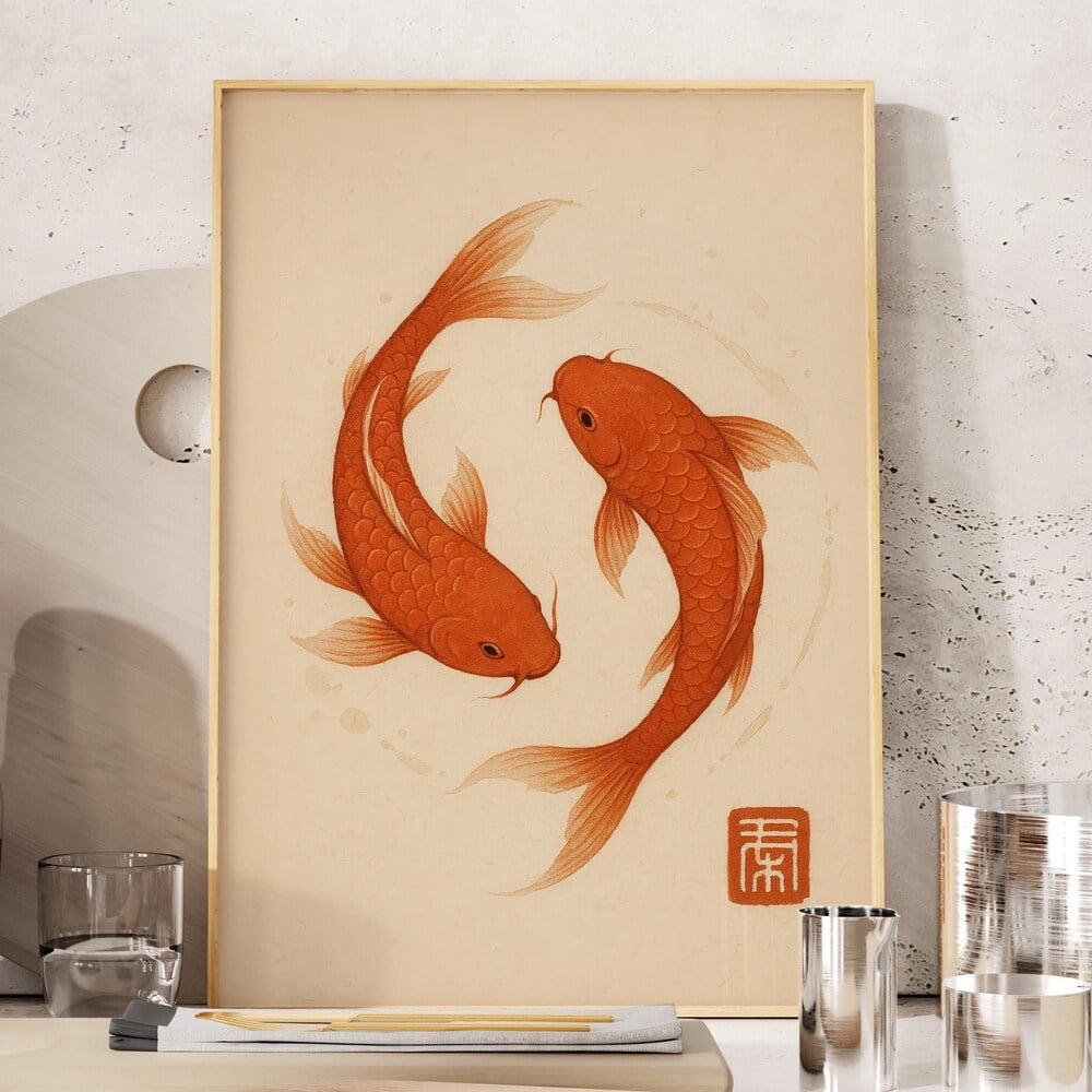 Kna Prints - 1 Pc Poster Japanese Koi Fish Art Print, Terracotta Print ...