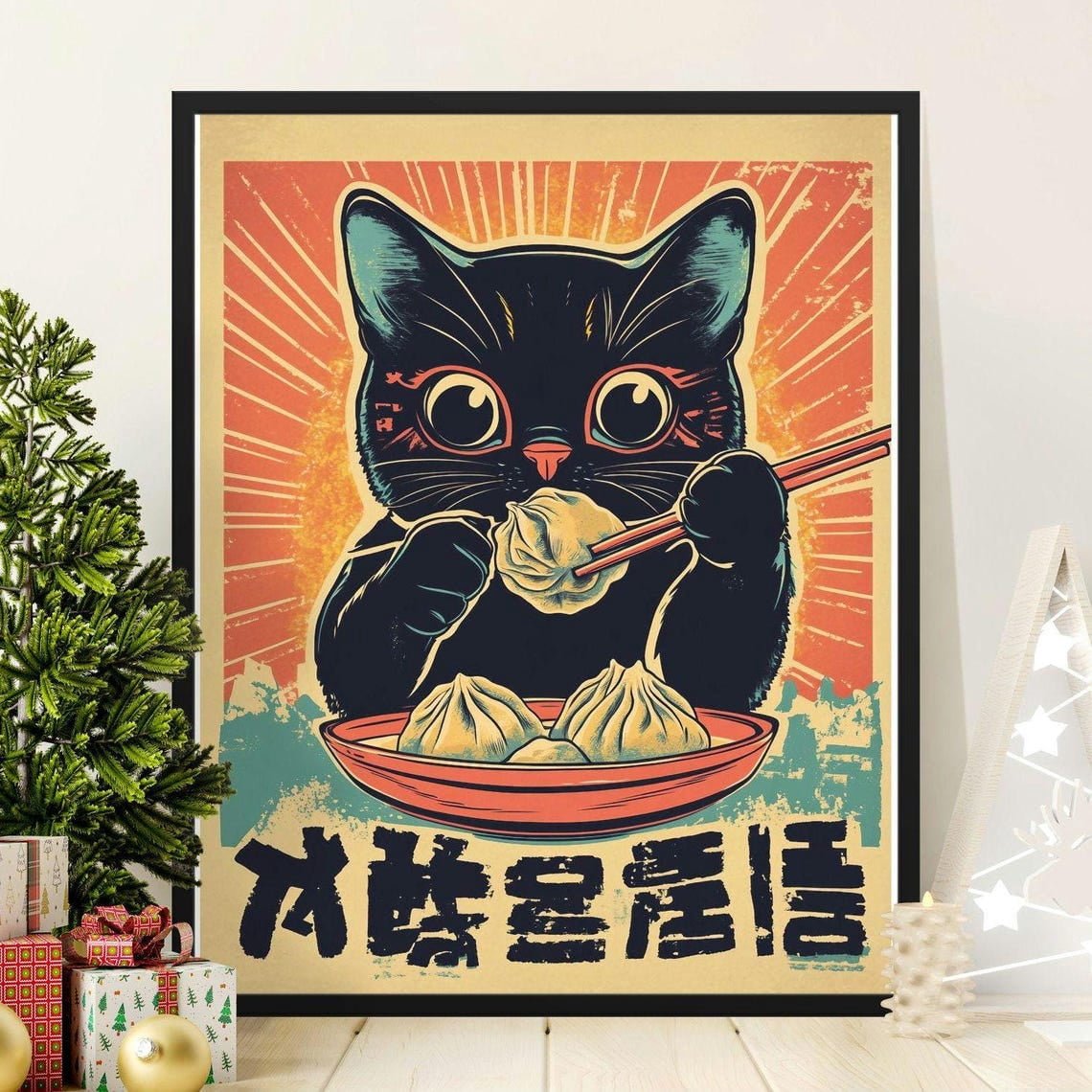 Kna Prints - 1 Pc Poster Japanese Retro Cat Dumpling , Cute Vintage Cat ...