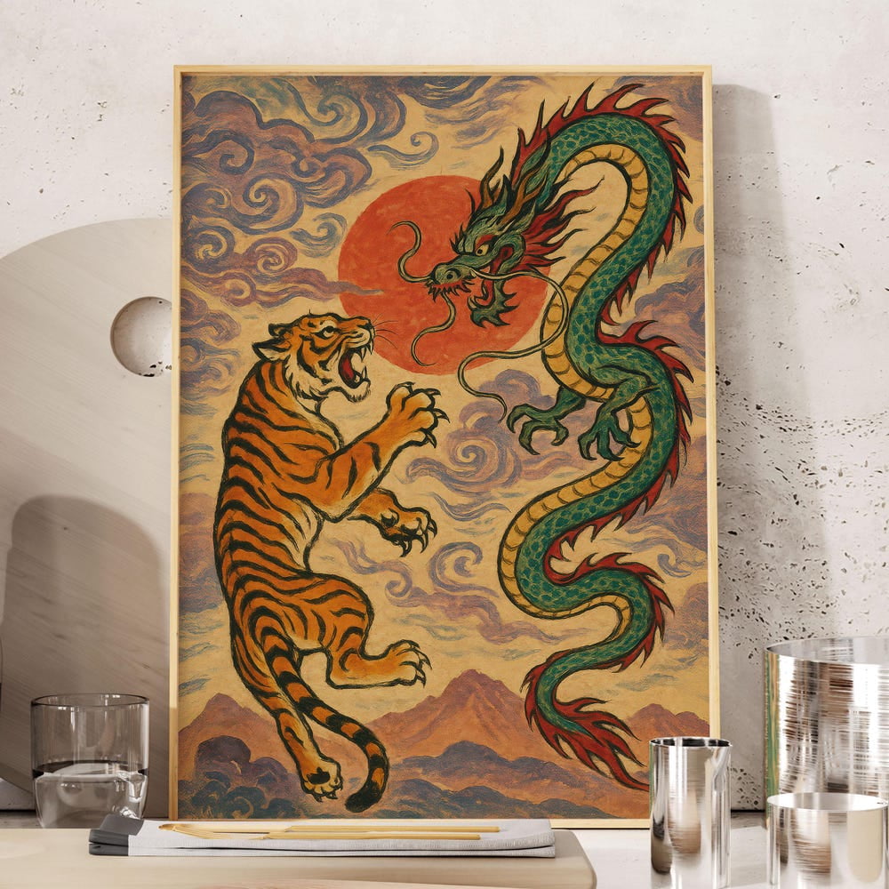 Kna Prints - 1 Pc Poster Japanese Tiger And Dragon Wall Art, Japanese ...