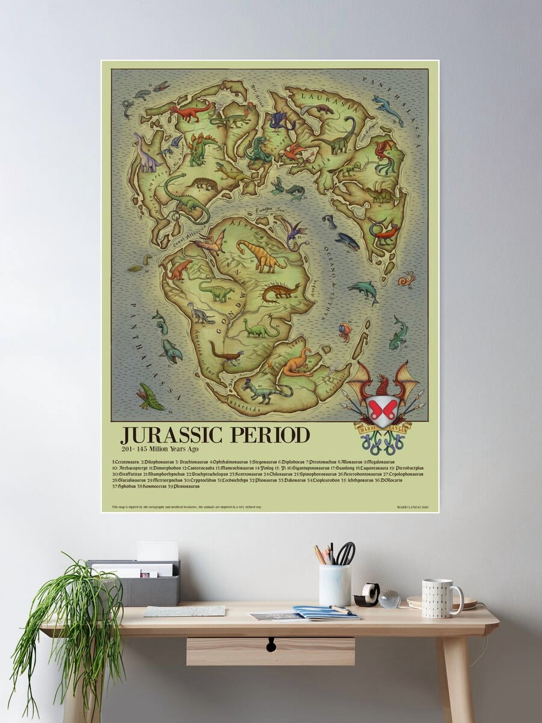 Kna Prints - 1 Pc Poster Jurassic Period Map (Vintage Style) Medieval ...