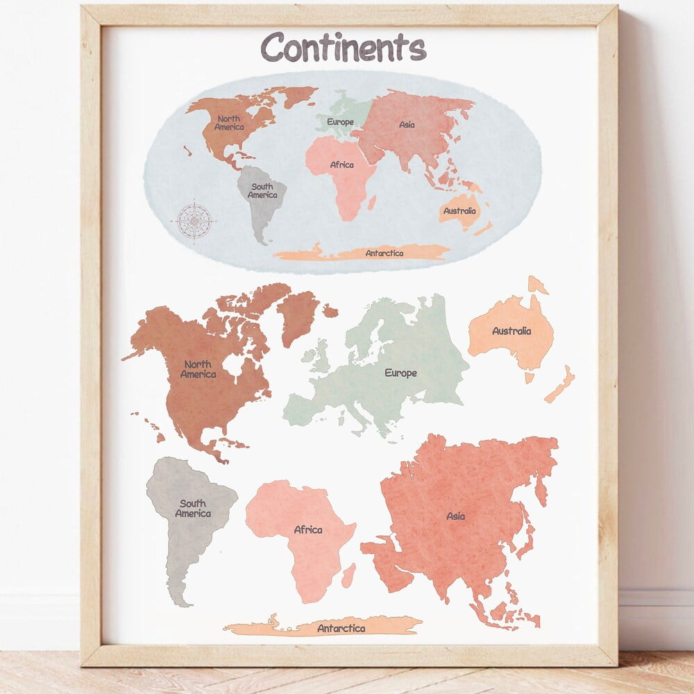 Kna Prints - 1 Pc Poster Kids World Map Printable Continents ...
