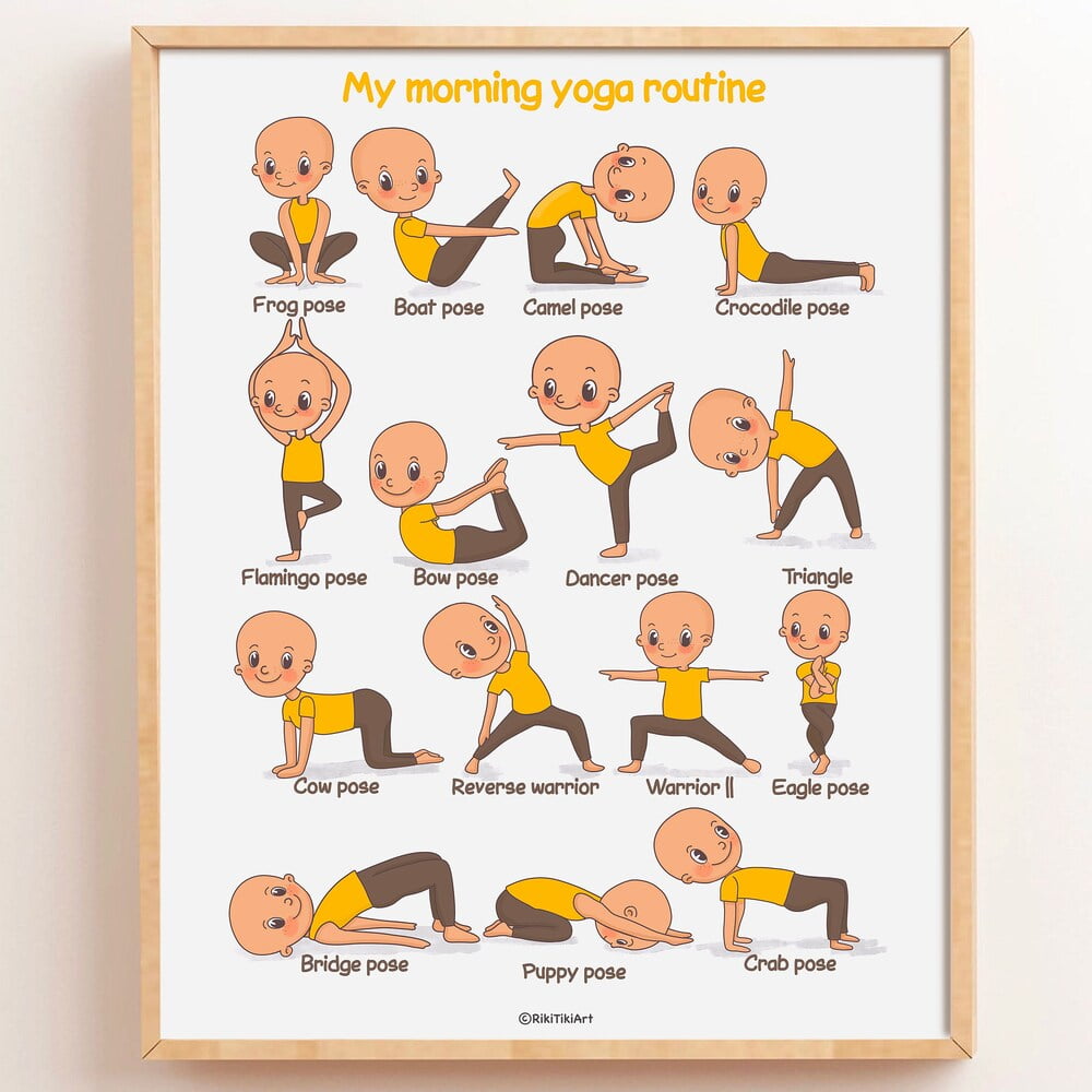 Kna Prints - 1 Pc Poster Kids Yoga Poses Print Morning Yoga Routine For ...