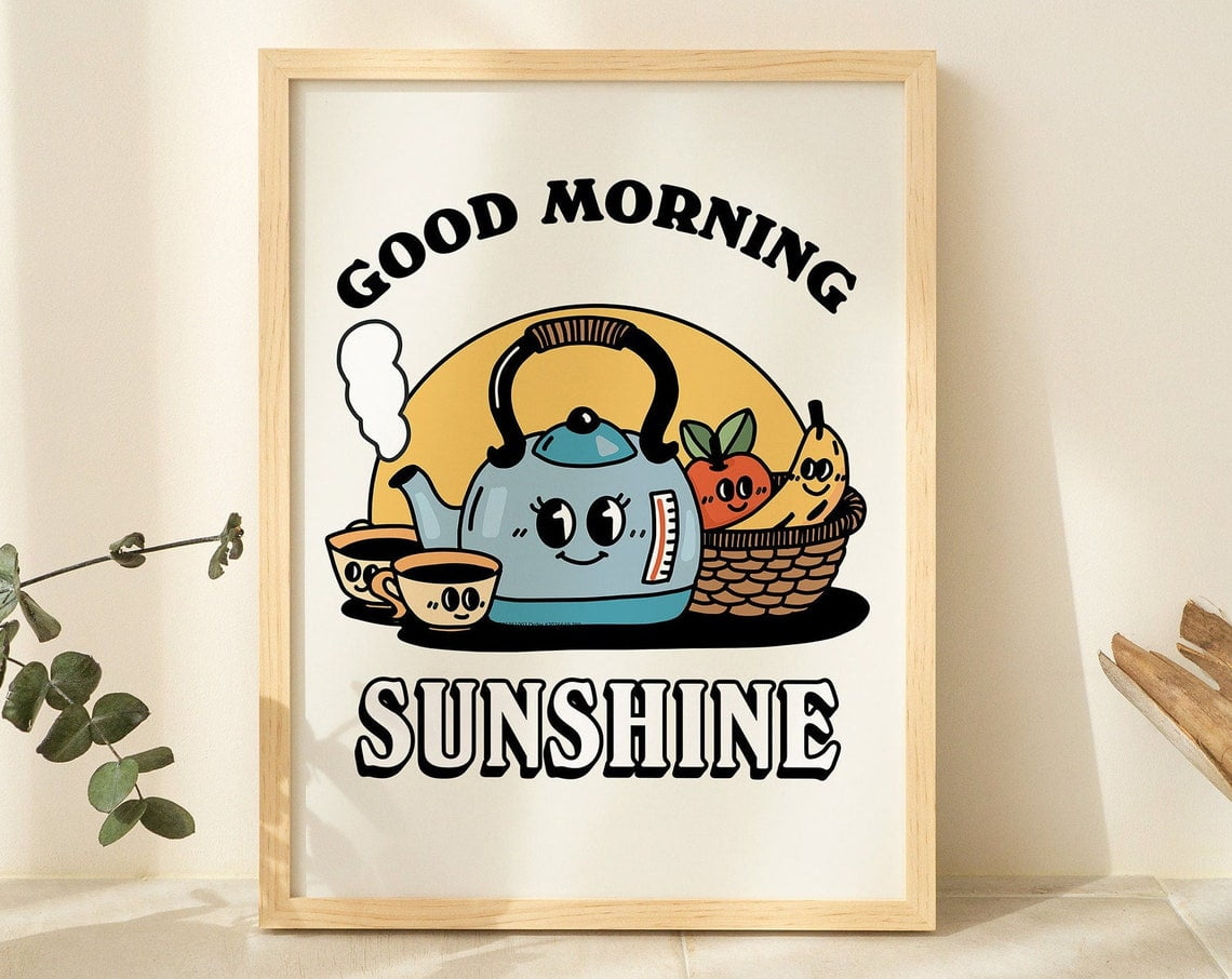 Kna Prints - 1 Pc Poster Kitchen Wall Print, Retro Food Illustration, Breakfast Friends S, Tea ...