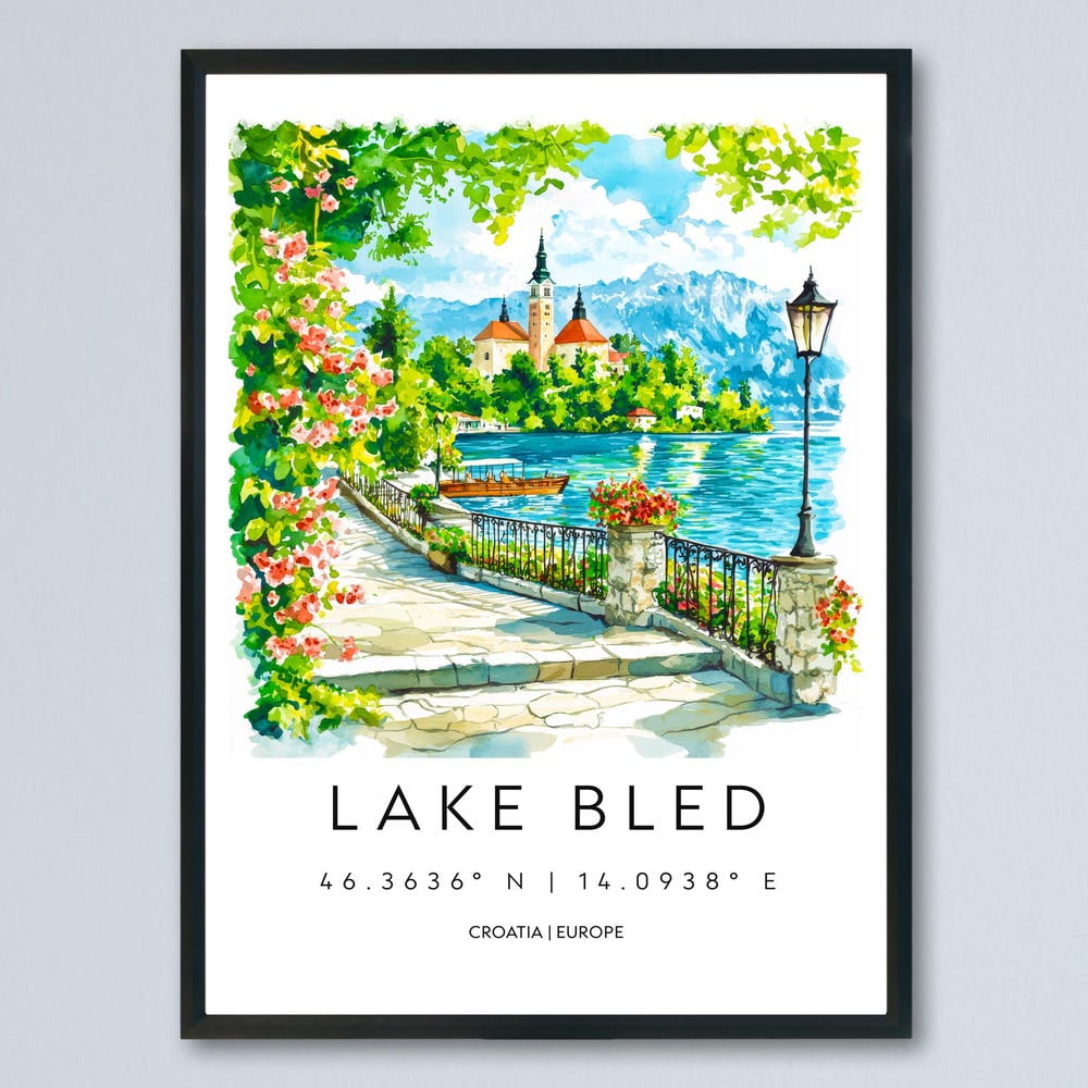 Kna Prints - 1 Pc Poster Lake Bled Watercolor Poster Lake Bled Travel Lake Bled Wall Art Lake ...