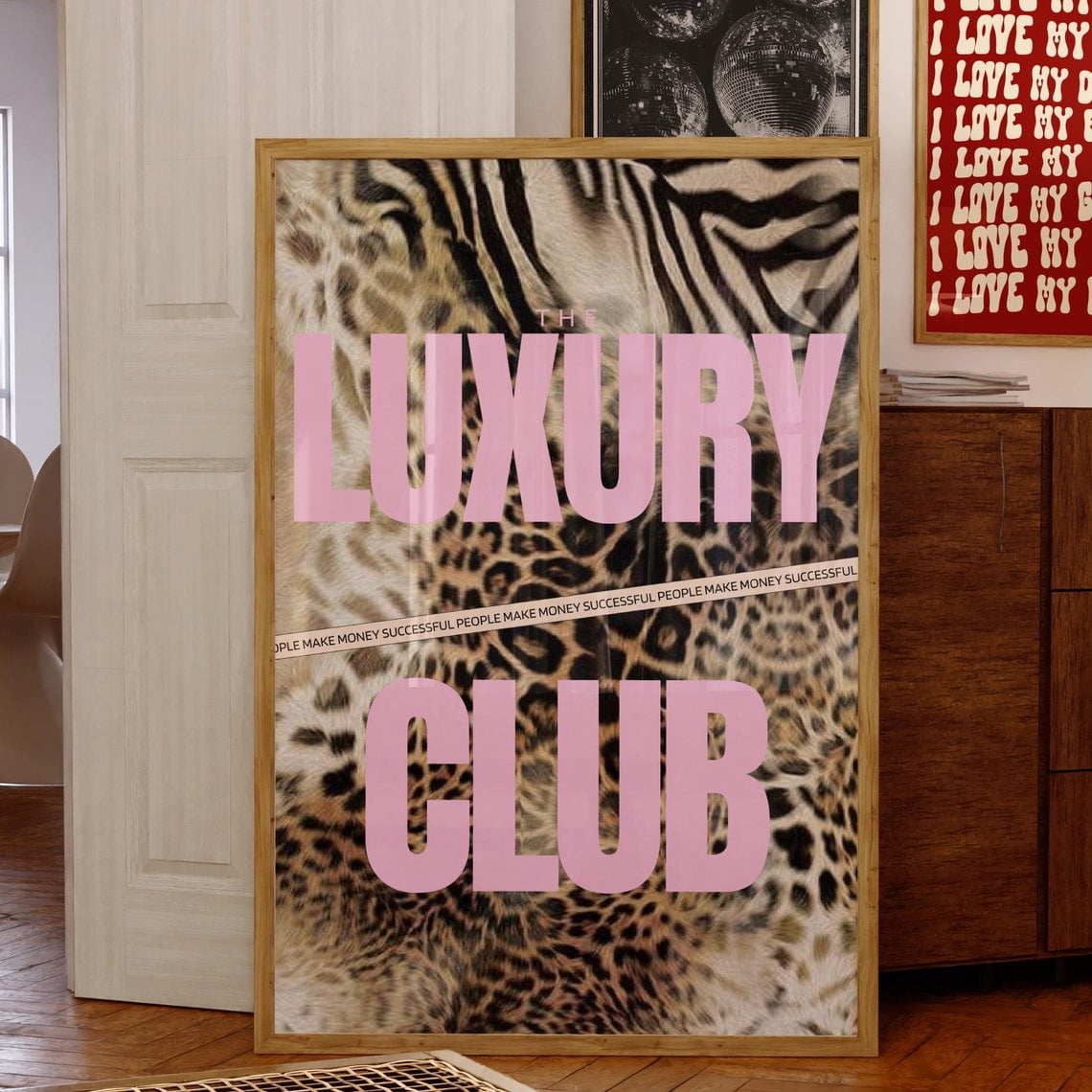 Kna Prints - 1 Pc Poster Leopard Pink Prints Typography Girly Retro ...