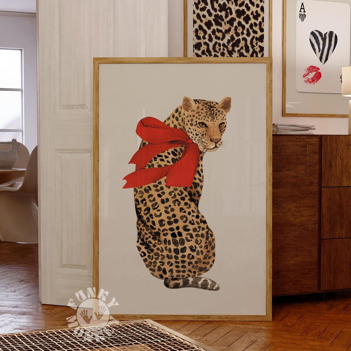Kna Prints - 1 Pc Poster Leopard With Red Bow Digital Print, Coquette Animal Print, Trendy Wall ...