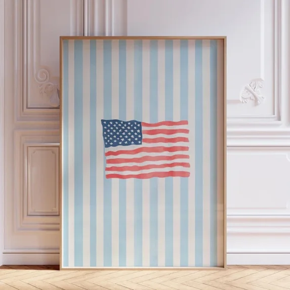 Kna Prints - 1 Pc Poster Light Blue American Flag Beachy Summer Wall ...