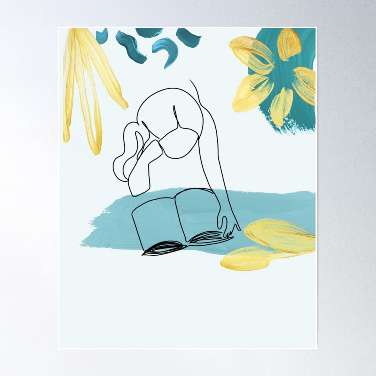 Kna Prints - 1 Pc Poster Line Drawing Of Girl Reading, UNFRAMED-16x24 ...