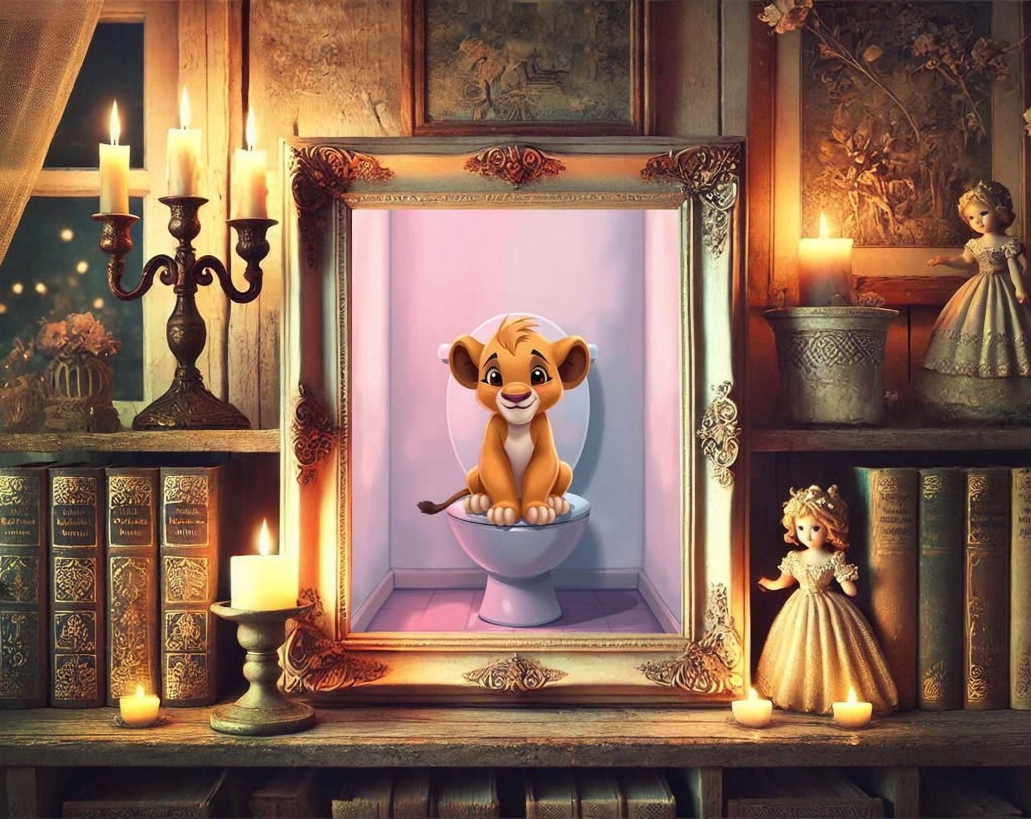 Kna Prints - 1 Pc Poster Lion King Simba On Toilet Bathroom Art Print ...